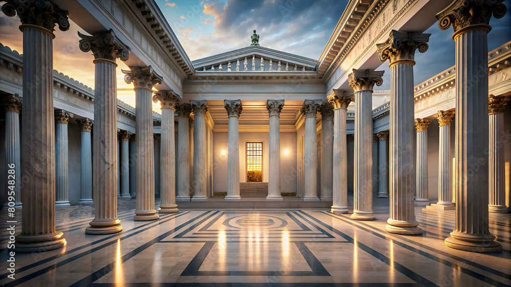 Ancient greek architecture with pillars and a classical interior Stock ...