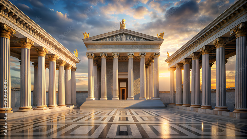 Ancient greek architecture with pillars and a classical interior Stock ...