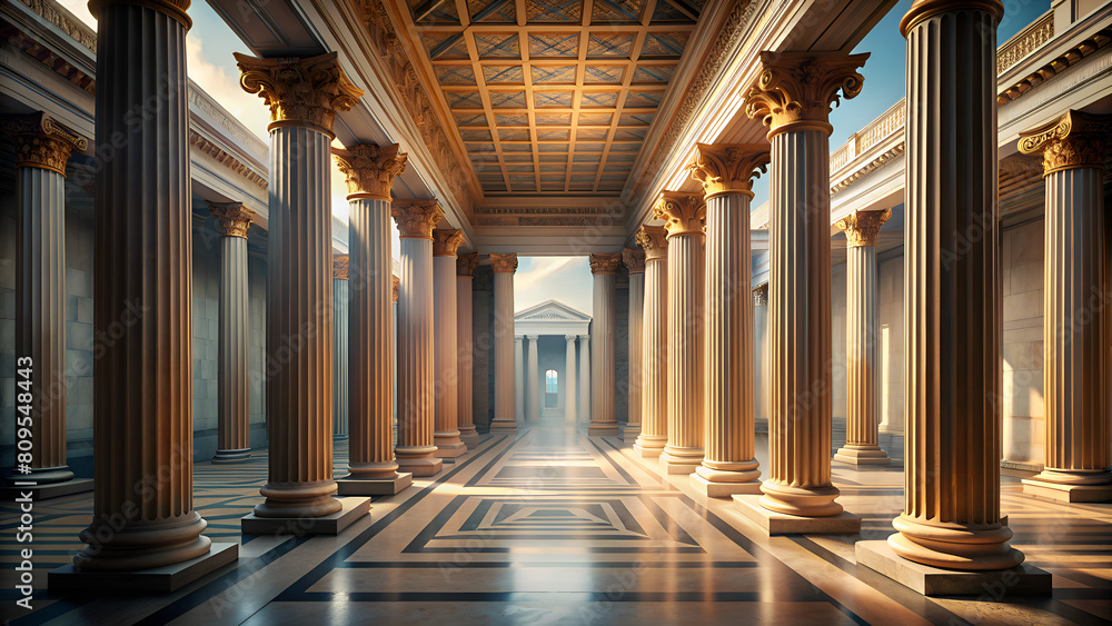 Ancient greek architecture with pillars and a classical interior Stock ...