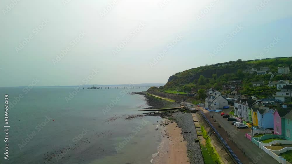 Vidéo Stock Aerial shot of Whitehead, a seaside village in Co. Antrim ...