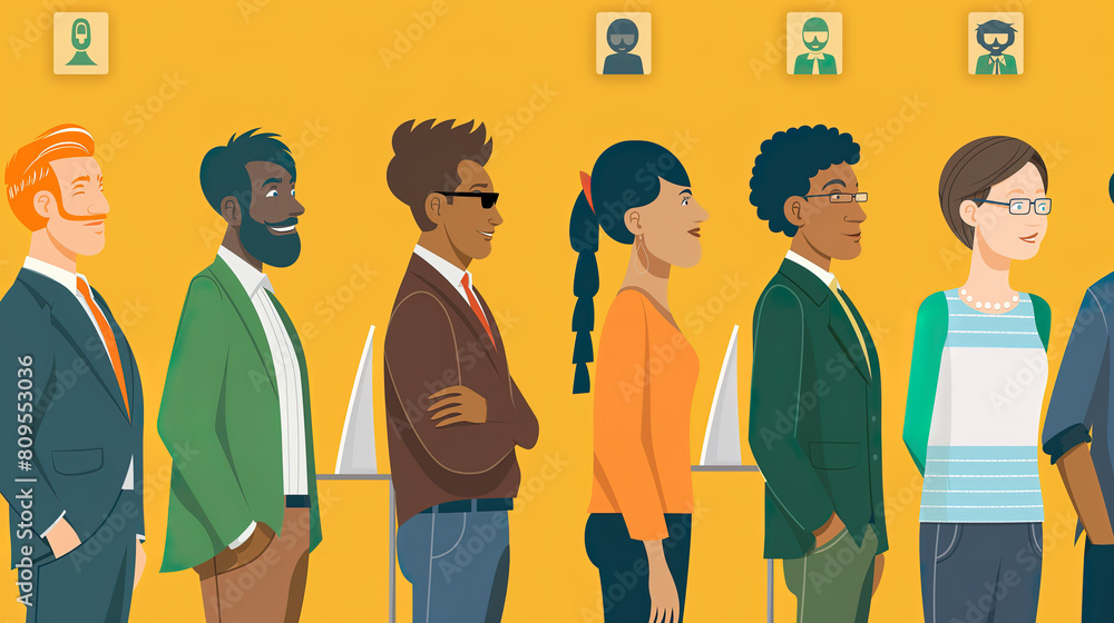 illustration of diverse business people standing in line for an ...
