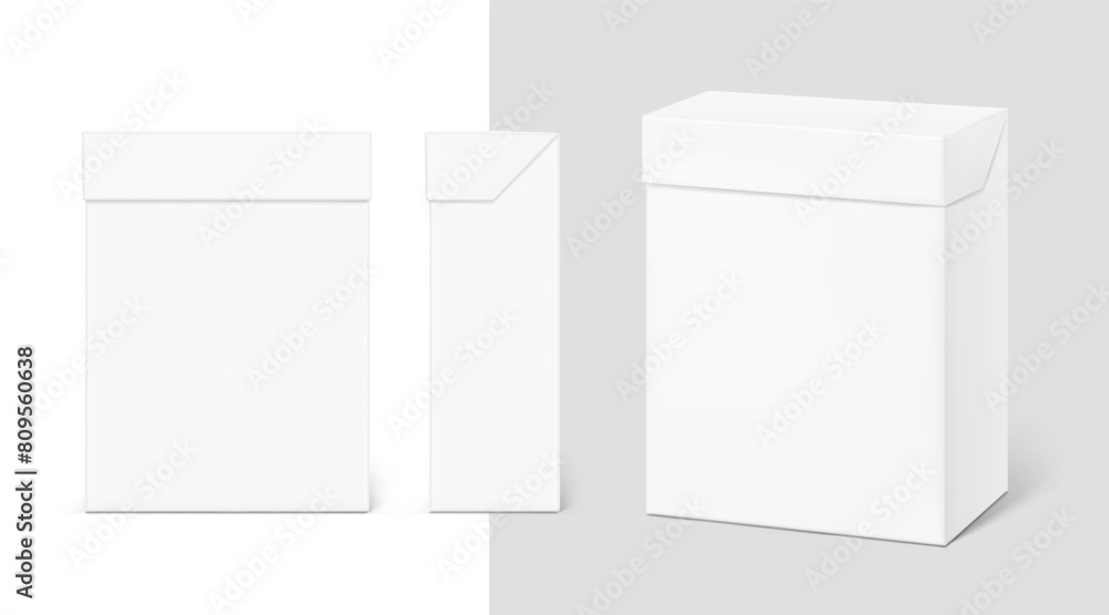 Universal blank closed paperboard box mockup set. Vector illustration ...