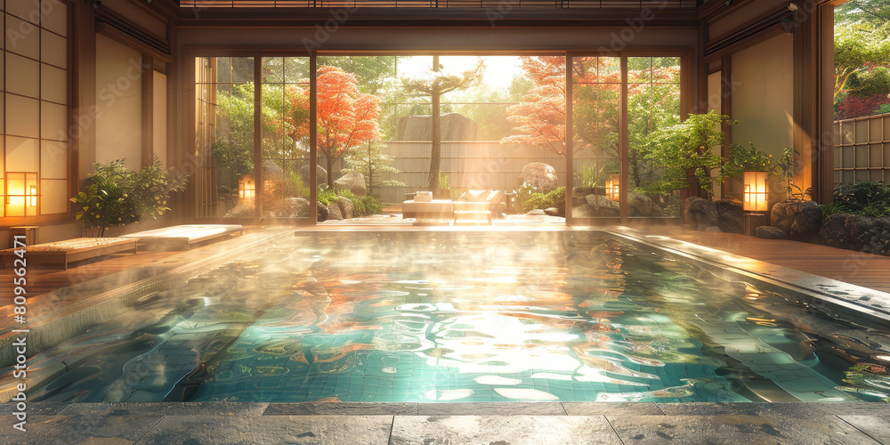 Japanese Onsen Experience: Tranquil Hot Spring Bath in Traditional ...