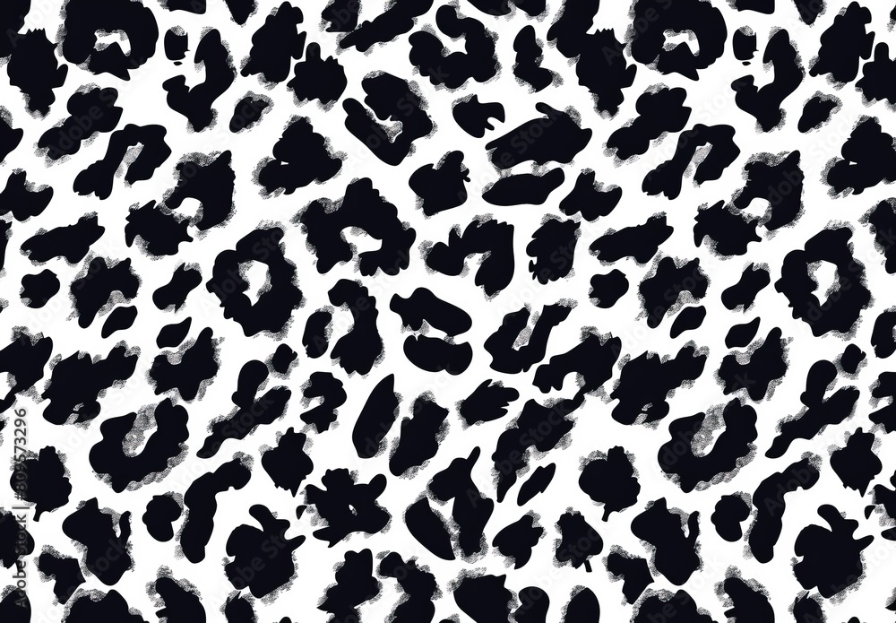 leopard print pattern, seamless black and white vector illustration ...