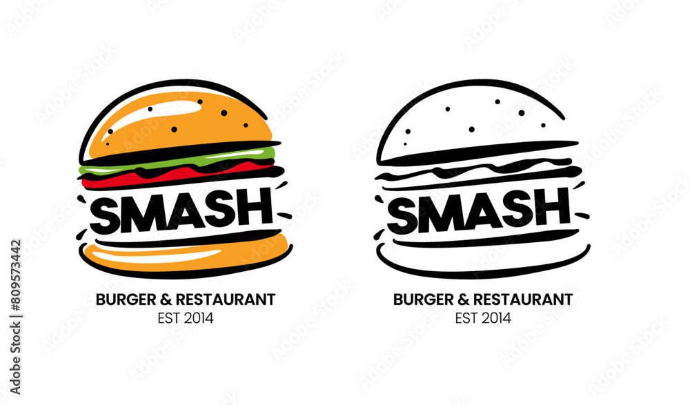 burger logo design, smash burger logo, Fast food logo, badge minimal ...