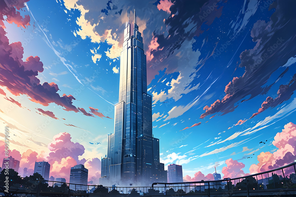 cartoon illustration of skyline with beautiful sky Stock Illustration ...