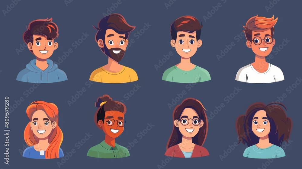 In this set, avatars of men and women in casual clothing, with ...