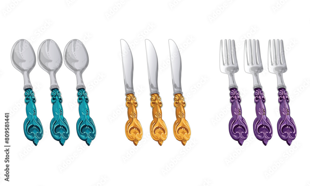 Silverware. Vintage spoon, fork and knife. Vintage tools and pastries ...