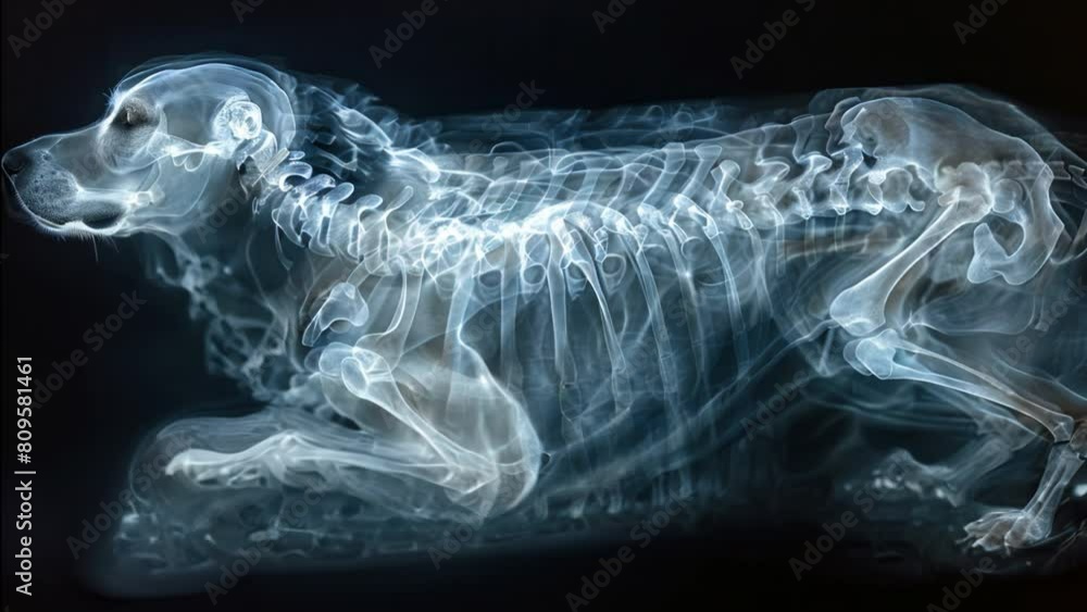 Veterinary x-ray of a dog showing the skeletal structure, used by ...