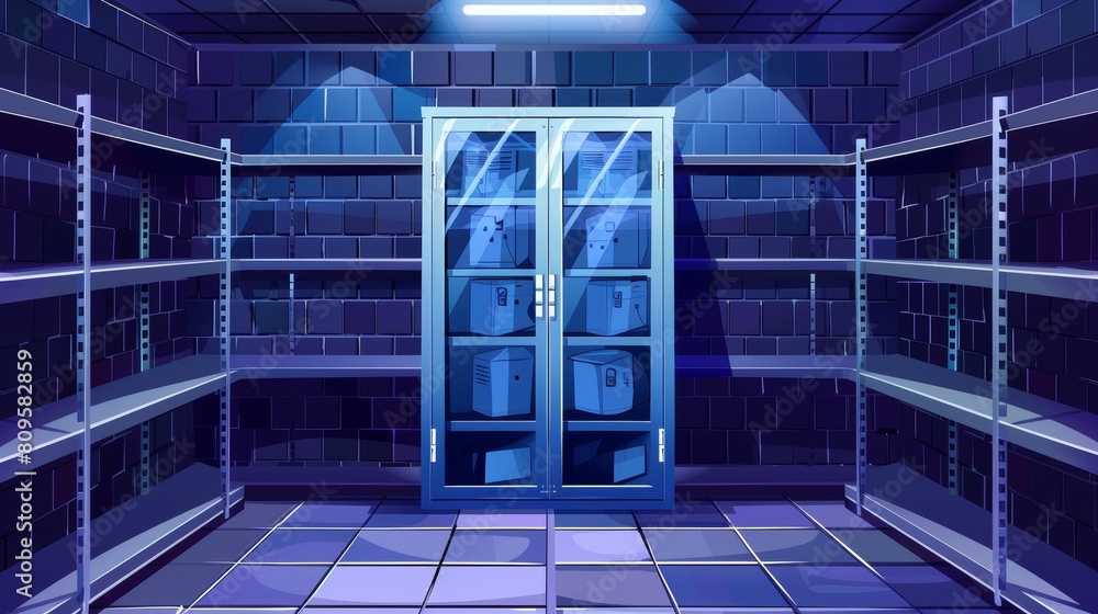 Modern cartoon illustration of an industrial storage freezer with ...