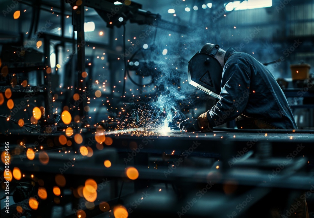 This image depicts intimacy, focusing on the welding of metal parts ...