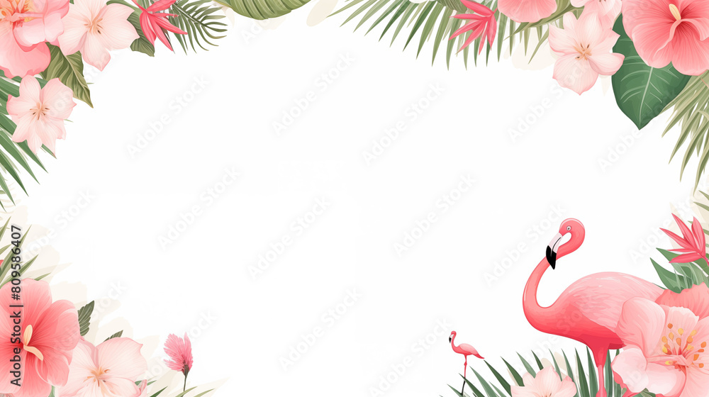 Cute cartoon flamingo frame border on background in vector style. Stock ...