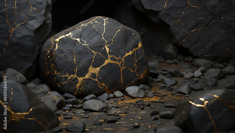 gold, black rock texture with gold veins and golden nuggets. Medieval ...