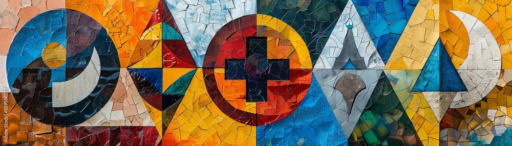 Design an intricate collage of iconic symbols from different religious ...
