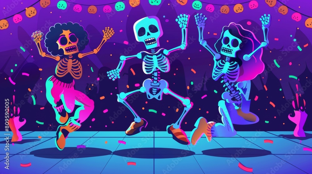 Anatomical Cartoon Illustration of Skeletons Dance, Halloween or ...