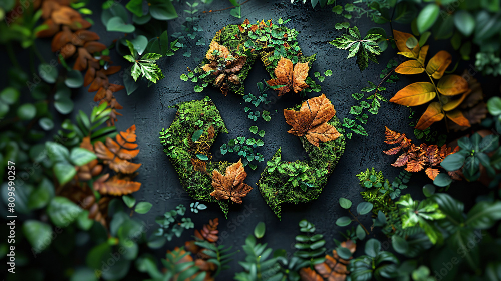 Recycle symbol on green background with recycle bin. Concept ...