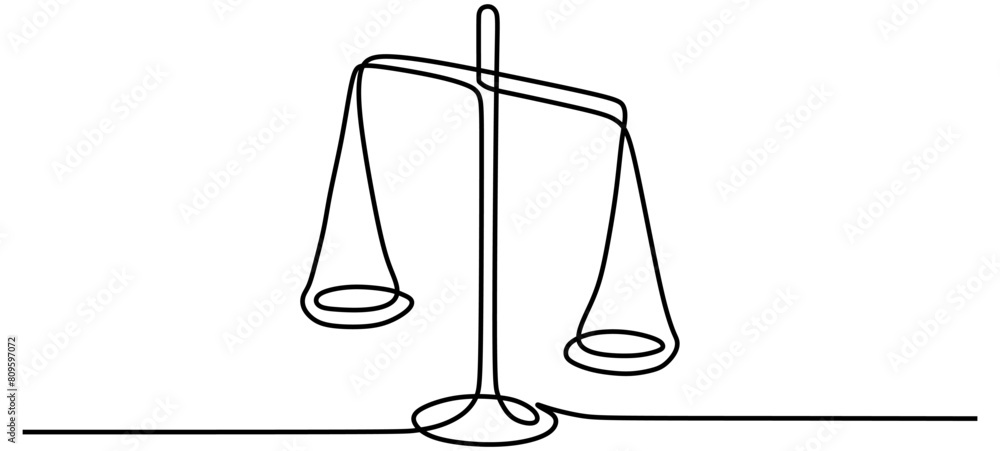 One Line drawing of law balance and scale of justice. Symbol of ...