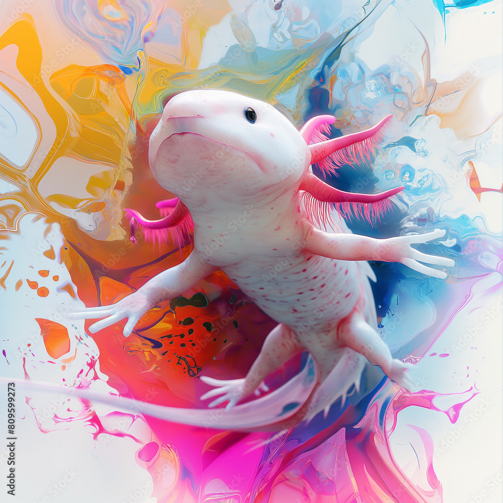 Surreal axolotl in colorful abstract art Stock Illustration | Adobe Stock