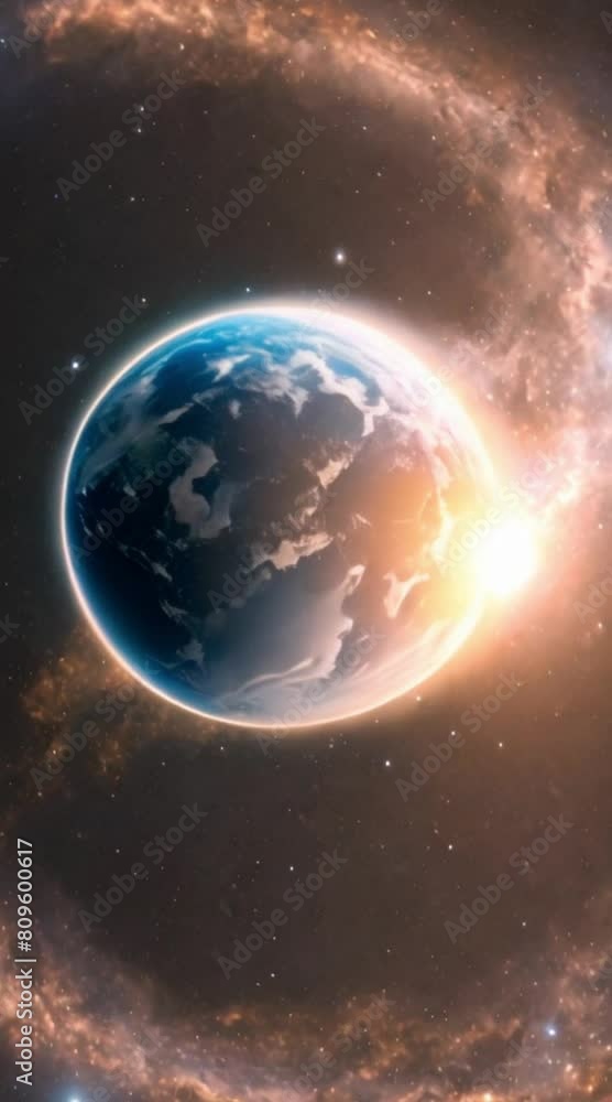 A animated vertical video of earth in space moving in closer with ...