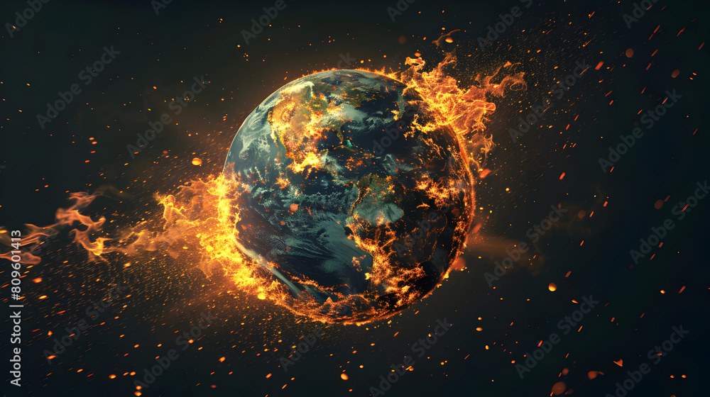 Earth Burning in Flames Hurtling Through Space Background features a ...