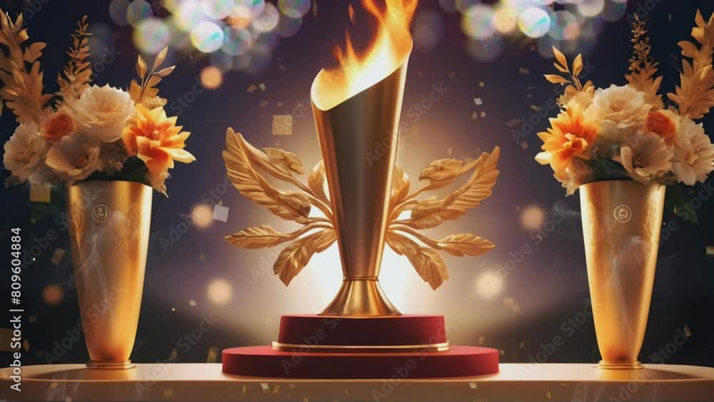Olympic ceremony trophy, Olympic background with trophy on the podium ...