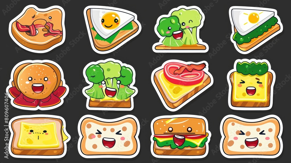 Stickers in Y2K style, different funny food characters isolated on a ...