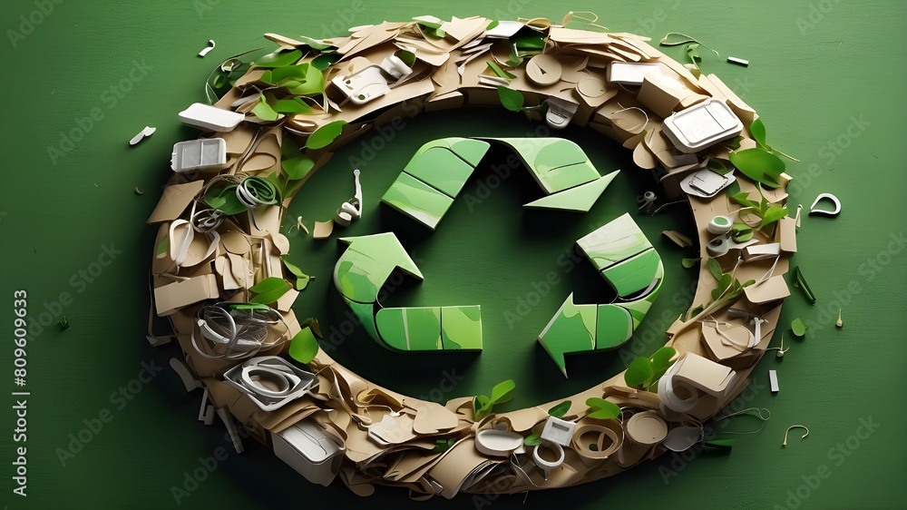 The recycle symbol is displayed in this image, which is enhanced with ...