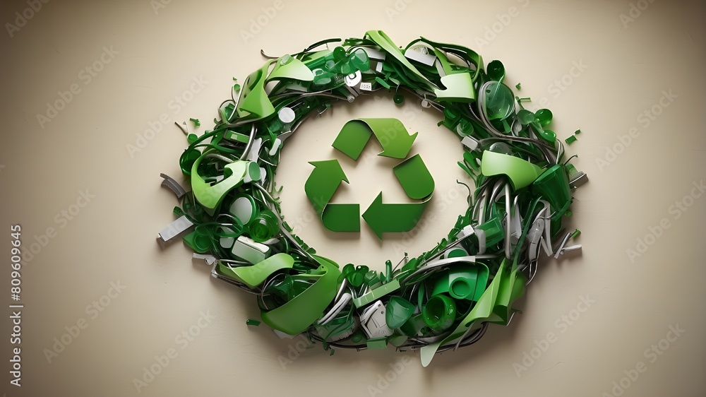 The recycle symbol is displayed in this image, which is enhanced with ...