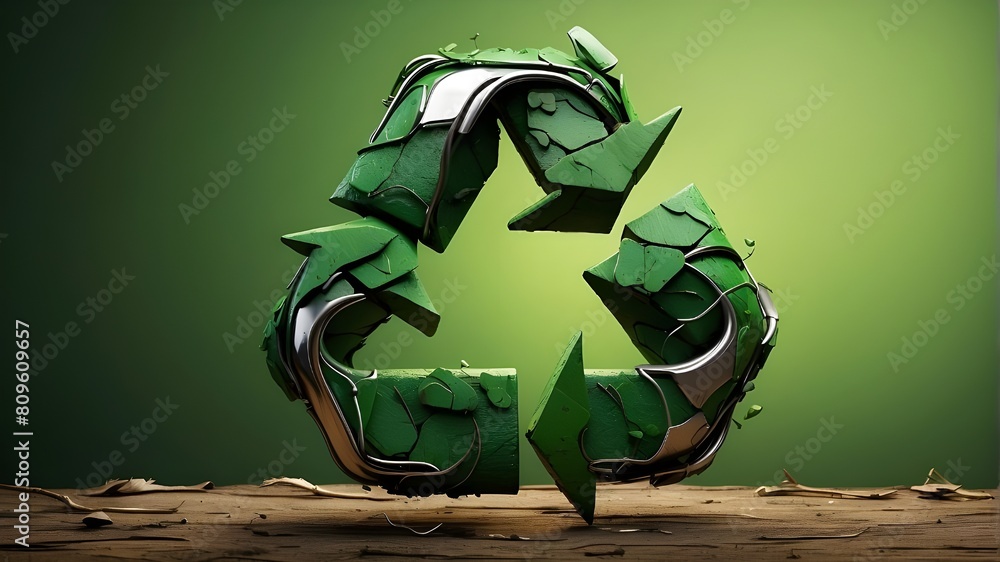 The recycle symbol is displayed in this image, which is enhanced with ...