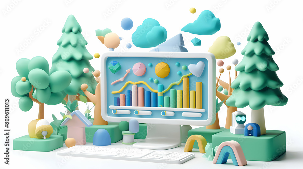 3D cute cartoon icon as Environmental Consultant Monitoring Ecosystem ...