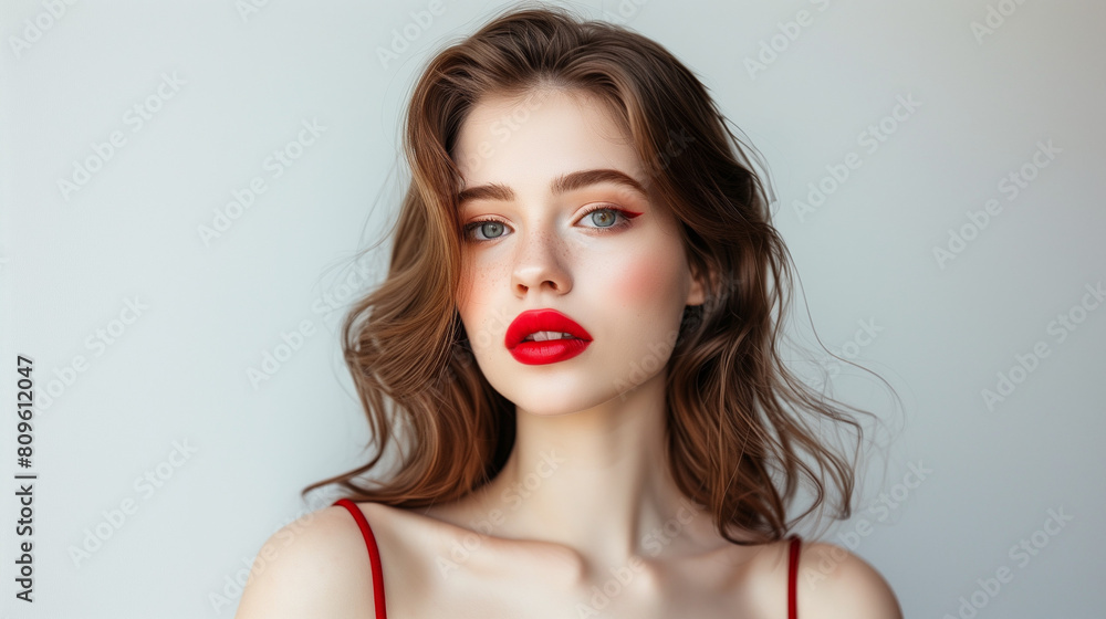 beautiful European female lipstick model with seductive lips, appearing ...