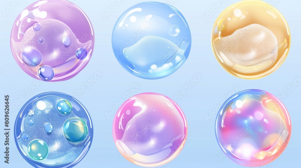 Color soap bubbles on transparent background. Modern realistic ...