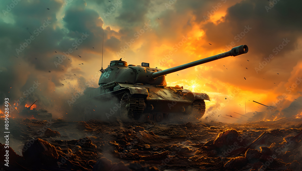 Tanks game background , fighter tank at battlefield fighting, shoot ...