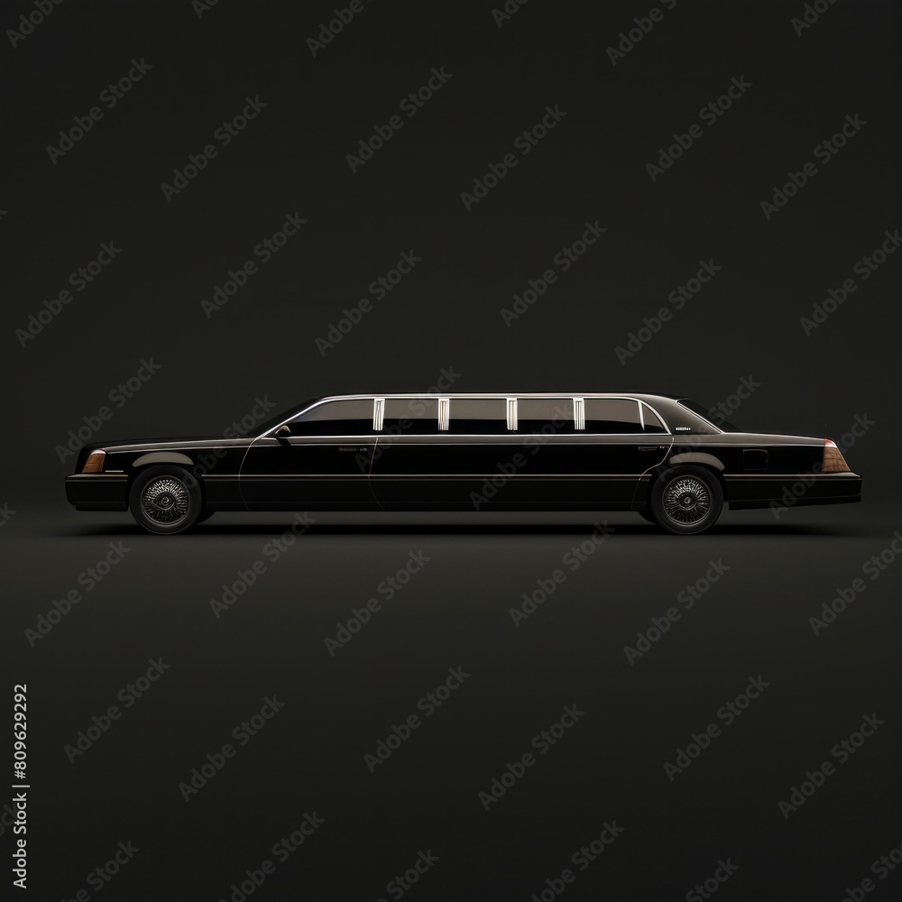 3D Icon of a Limousine on Pastel Black Background An elongated luxury ...