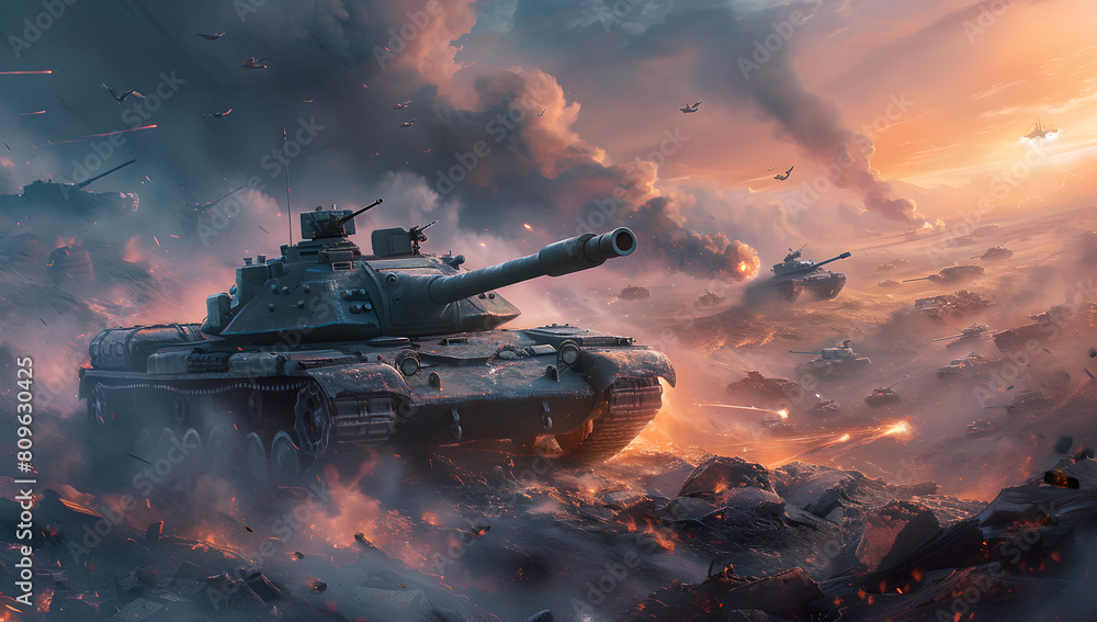 Tanks game background , fighter tank at battlefield fighting, shoot ...