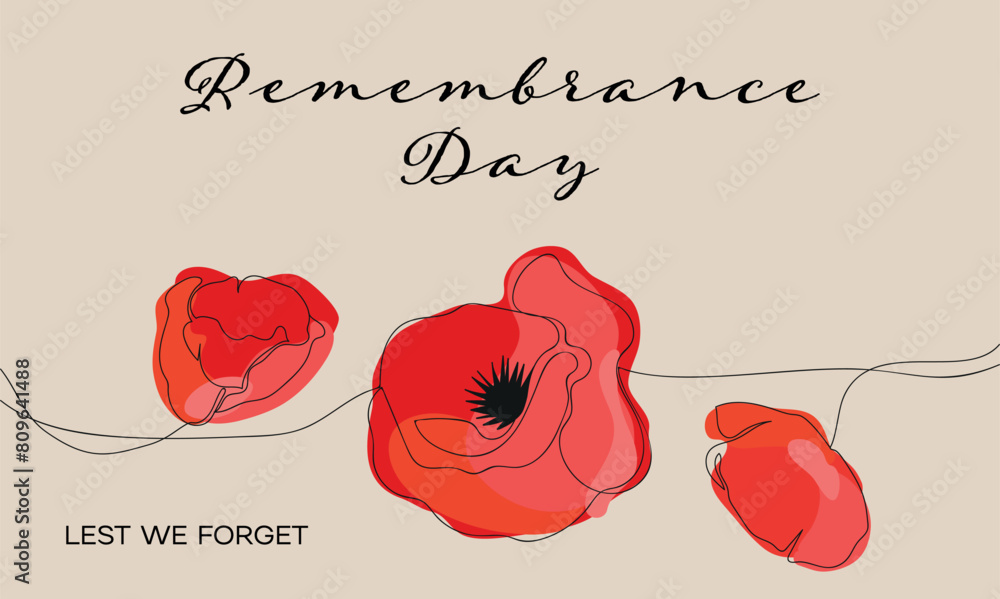 Remembrance day banner. Horizontal banner with outline red poppy ...