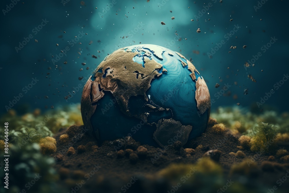 Artistic depiction of a deteriorating earth symbolizing environmental ...