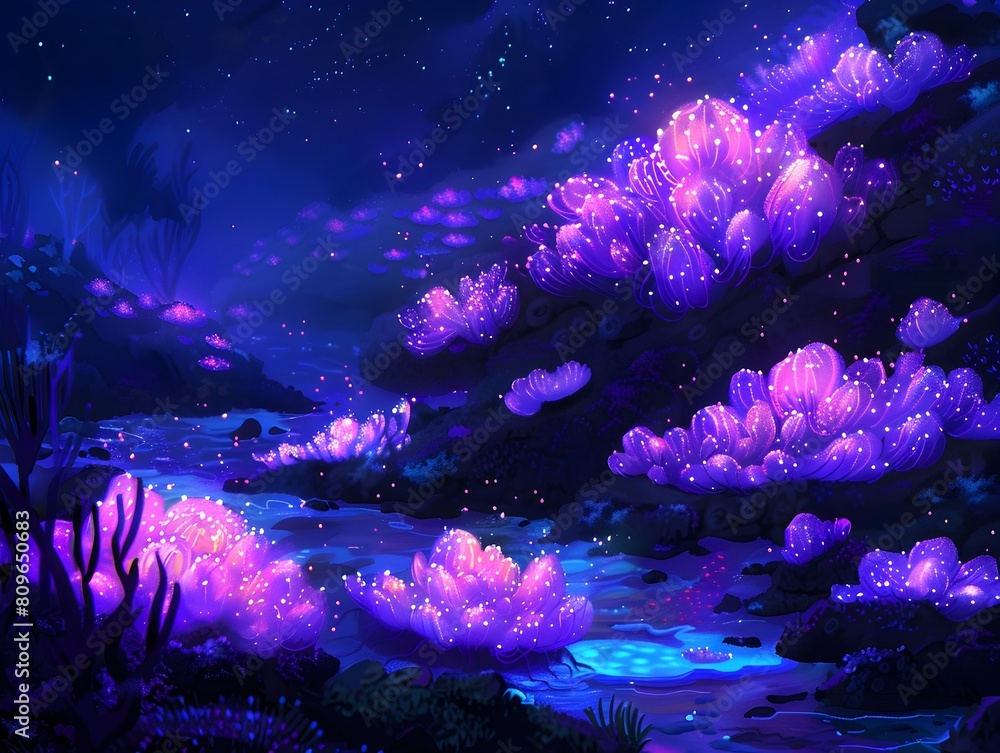 Bioluminescent Coral Reef Glowing in the Ethereal Underwater Realm A ...