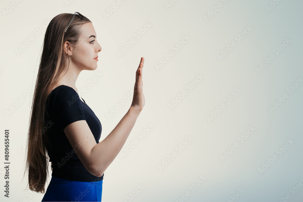 Authoritative stop signified by assertive hand gesture Stock Photo ...