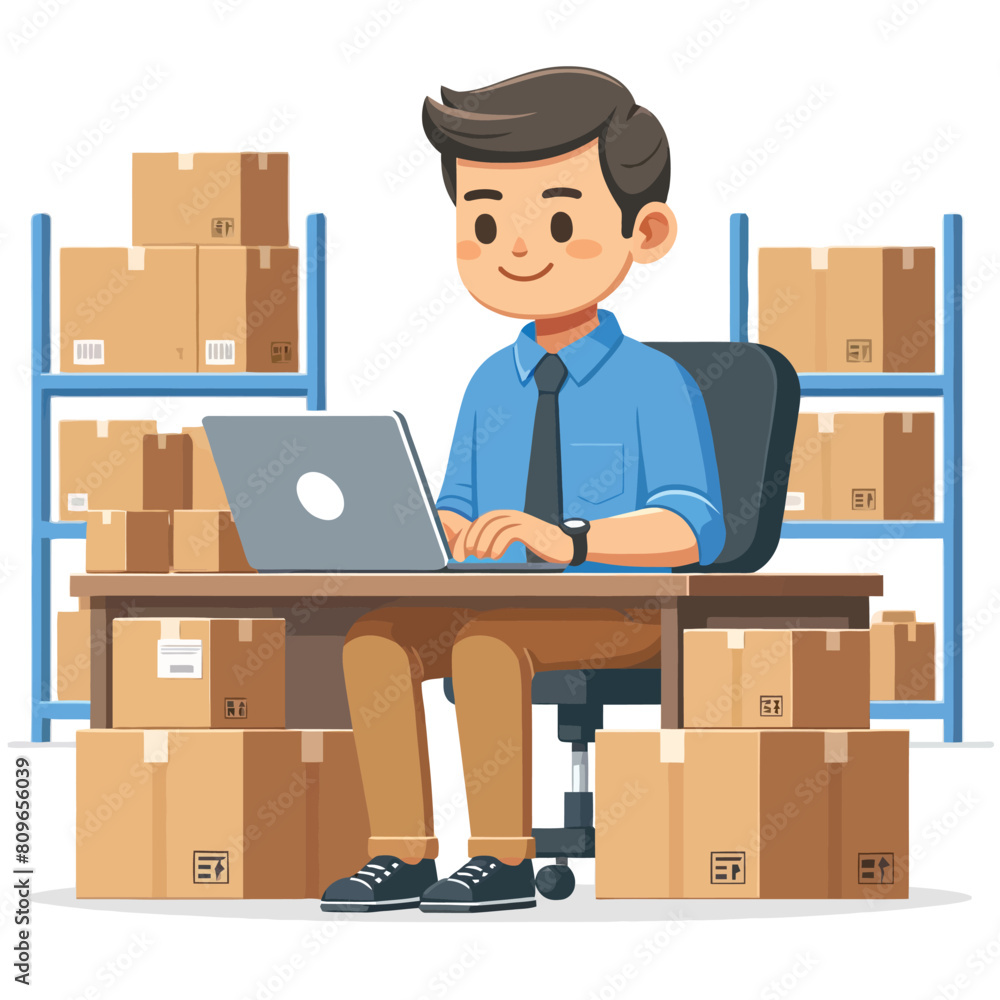 cartoon of a man working in a logistics department Stock Vector | Adobe ...