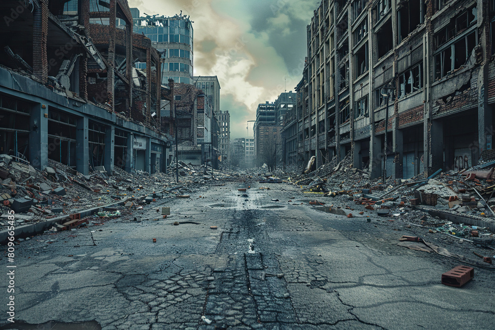 Generative ai on theme of city destroyed street flooded after massive ...