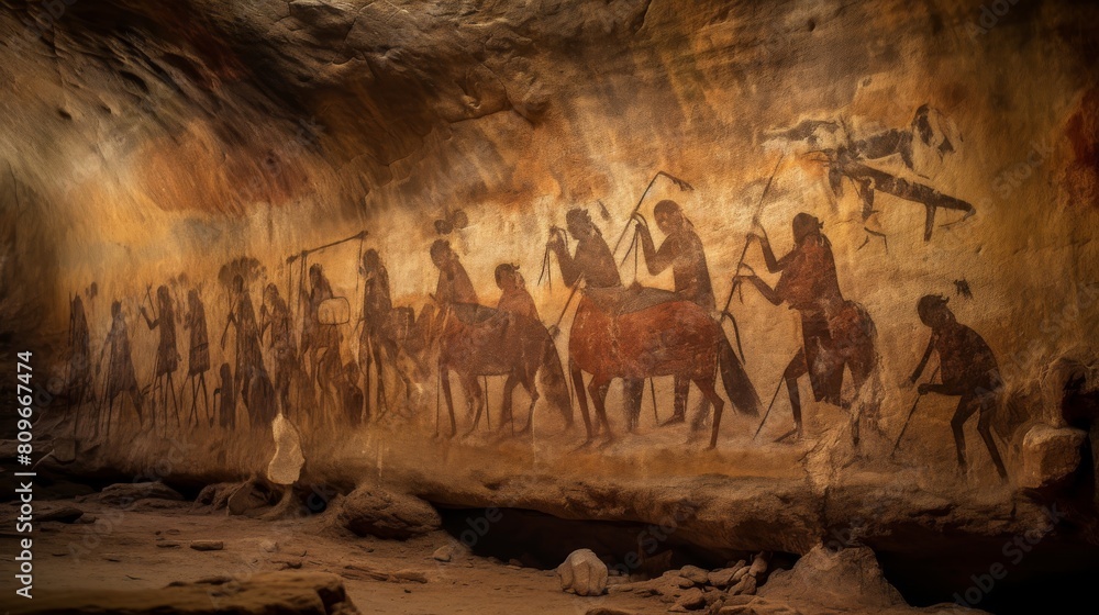 Historical Cave Art Illustrating The Daily Life And Rituals Of Early ...