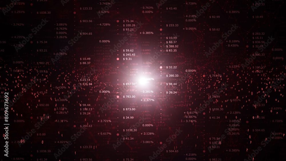 Negative economy data index numbers. Red business background with ...