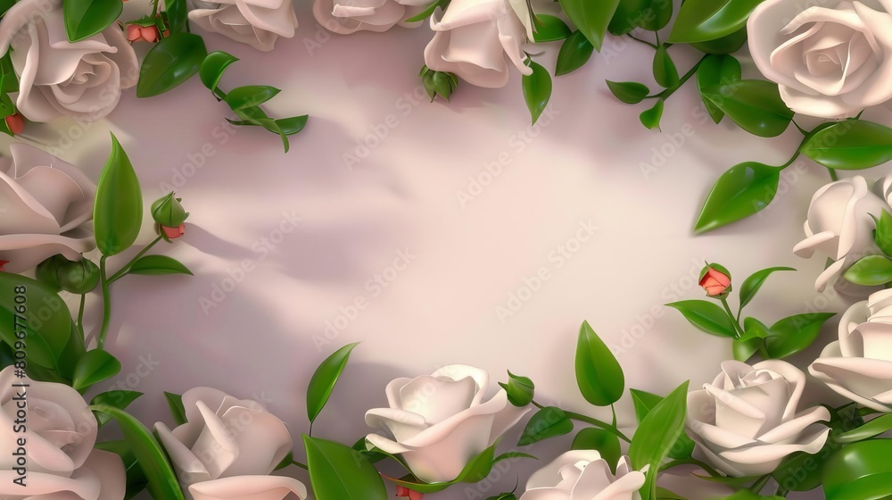 Contemporary image of white roses lying flat on a pure white background ...
