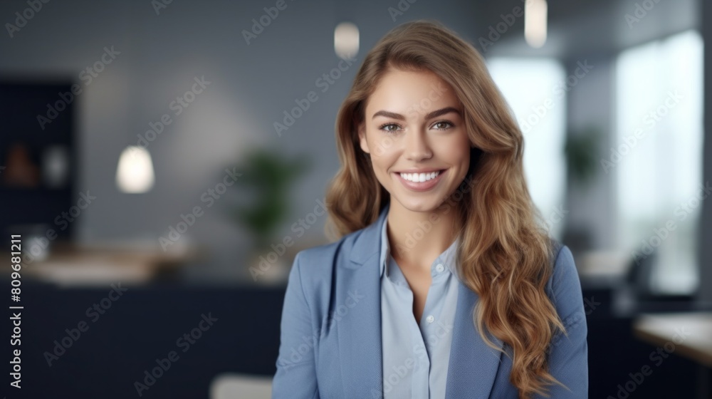 Smiling beautiful female professional manager standing with arms ...