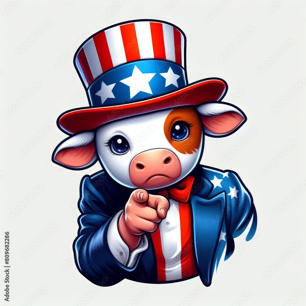 Cow 4th of July patriotic American flag Independence day Mascot Logo ...
