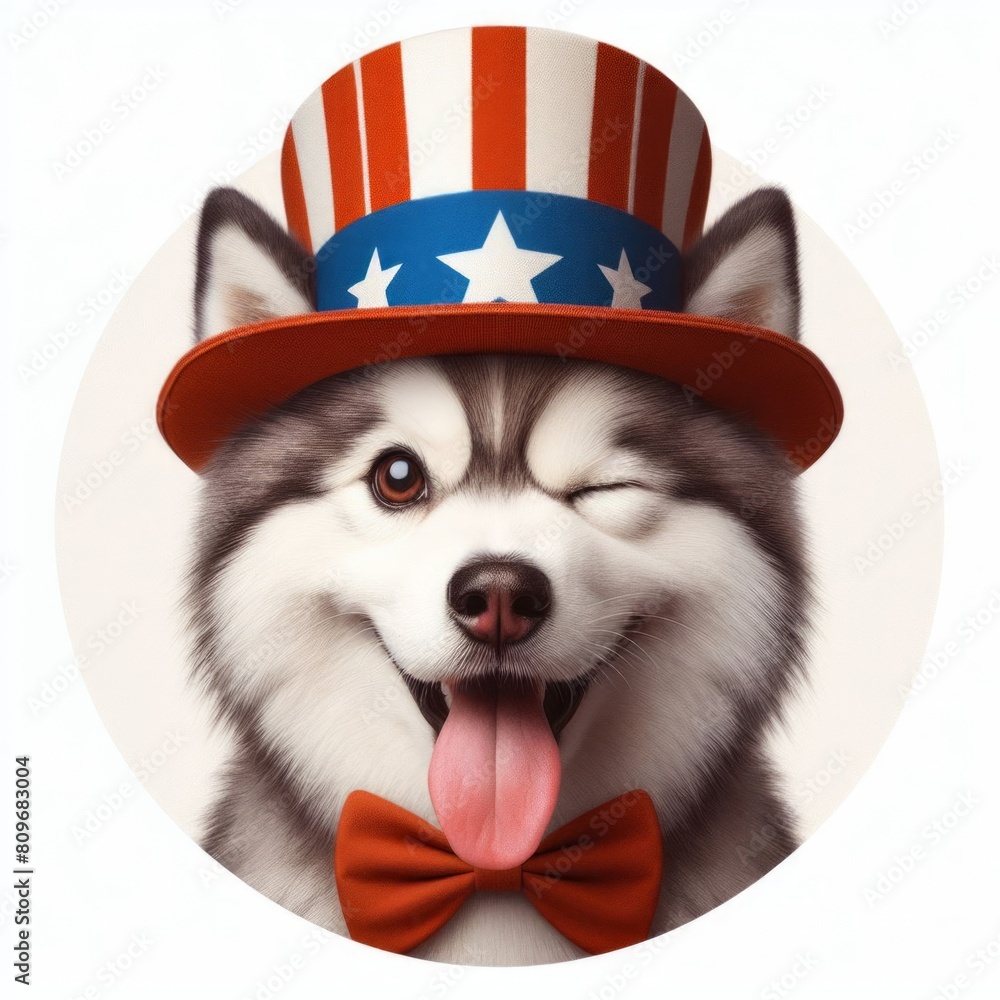Siberian Husky Dog 4th of July patriotic American flag Cartoon Clipart ...