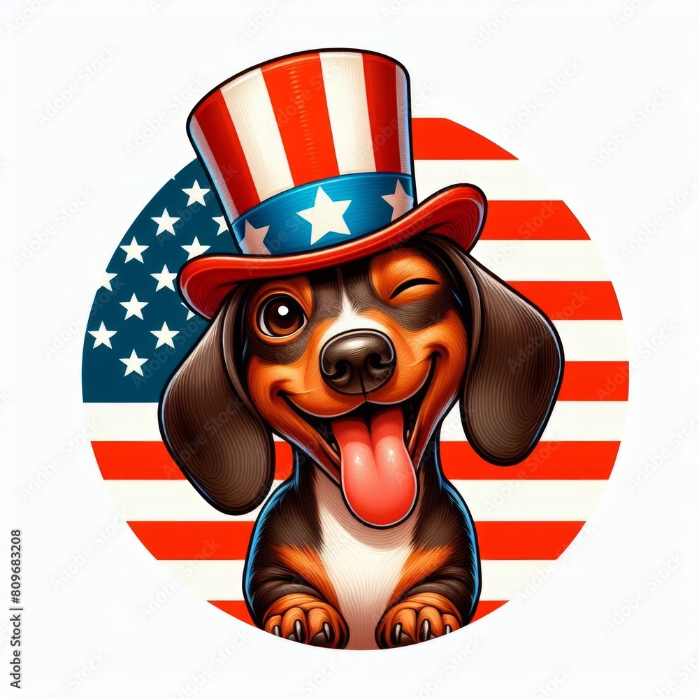 Dachshund Dog 4th of July patriotic American flag Cartoon Clipart ...