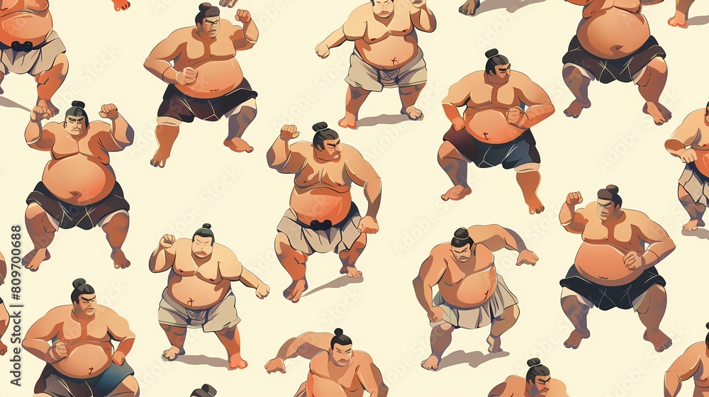 A pattern of animated sumo wrestlers in various poses Stock ...