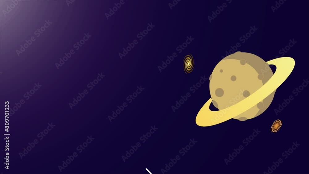 Saturn planet with blue background and meteor. 2d Animation. Looping 2D ...